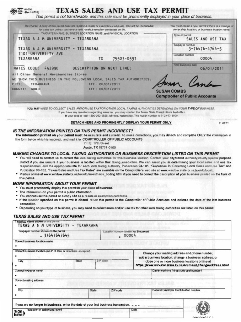 Tamut Texas Sales and Use Tax Permit | PDF | Use Tax | Taxes