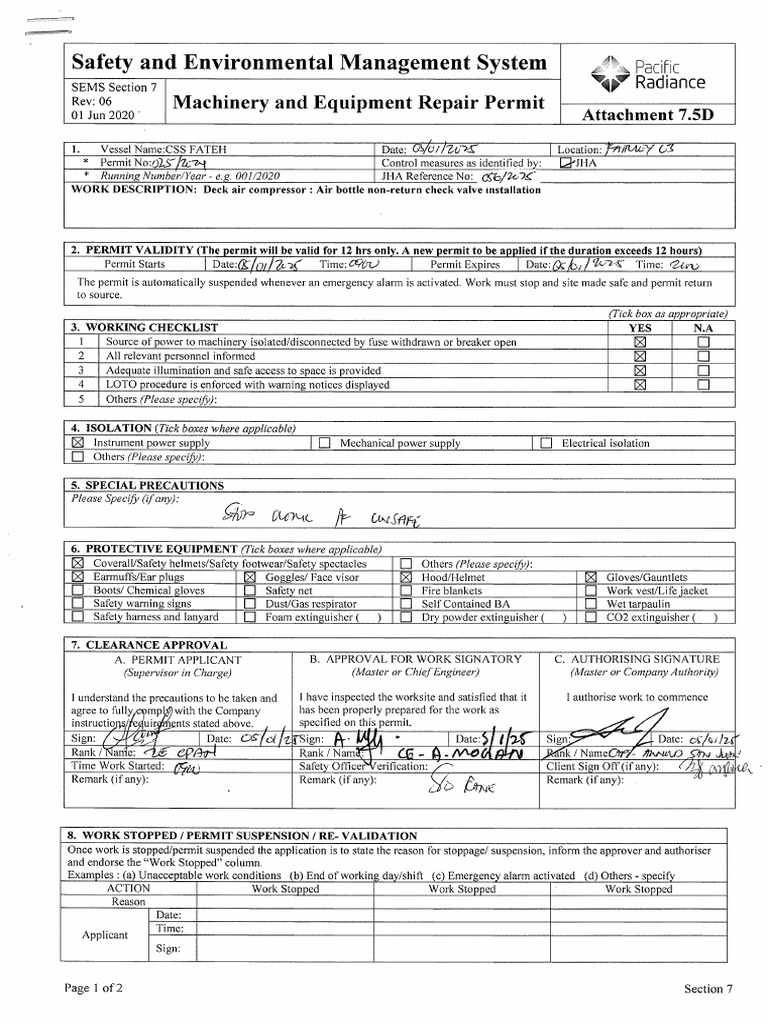 PTW - Deck Airbottle Additional Non Return Check Valve Installation - 5 ...
