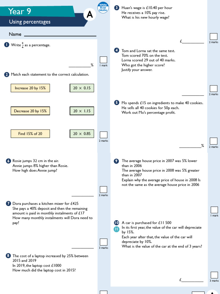 Reverse Percentages in Year 9 Maths | PDF | Depreciation | Prices