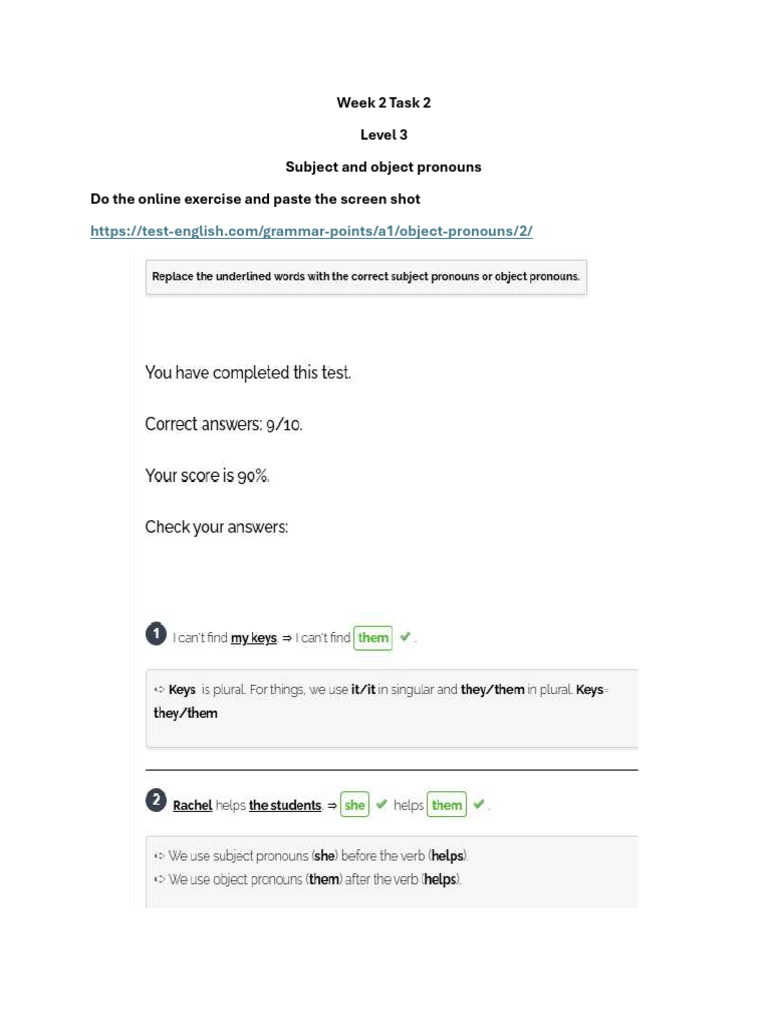 Week 6 Task 2 Subject and Object Prnouns | PDF