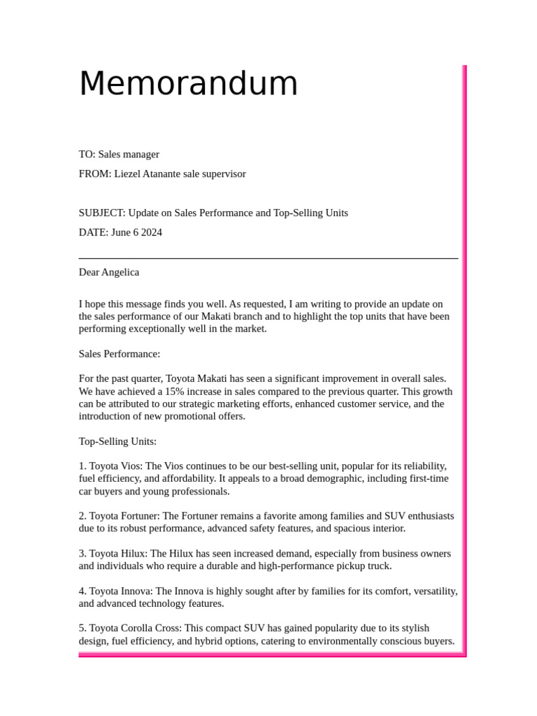 General Effective Memorandum-WPS Office | PDF | Toyota | Motor Vehicle