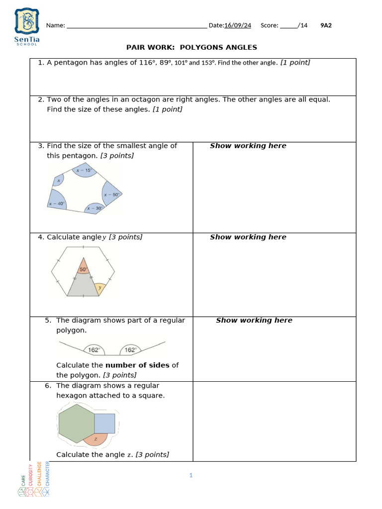 Polygon Angles Mini Check | PDF