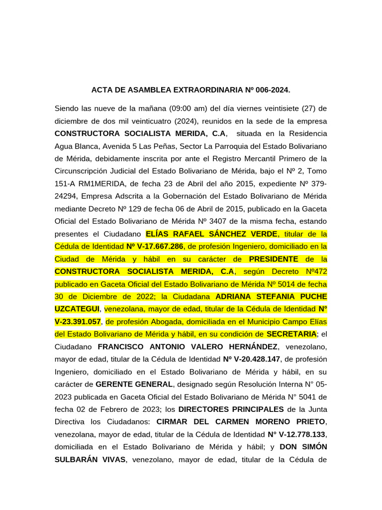 Acta de Asamblea Extraordinaria #006-2024 | PDF | Venezuela
