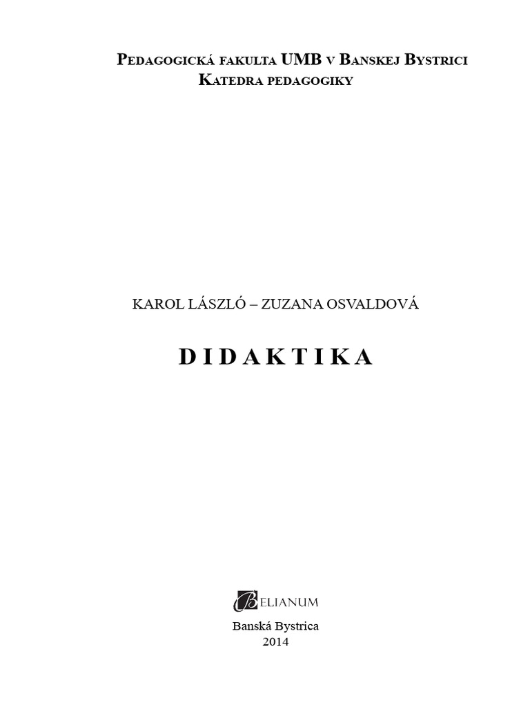 Didaktika Skripta Laszlo Osvaldova 2014 | PDF