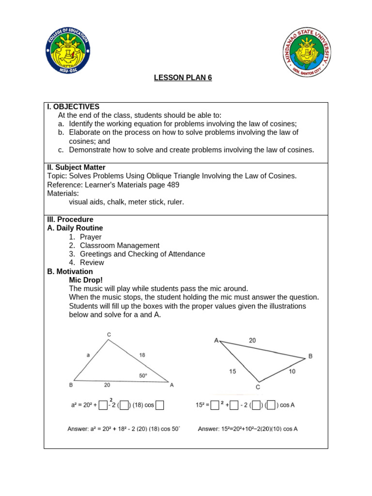 LESSON PLAN 6 FNL | PDF | Triangle | Elementary Geometry
