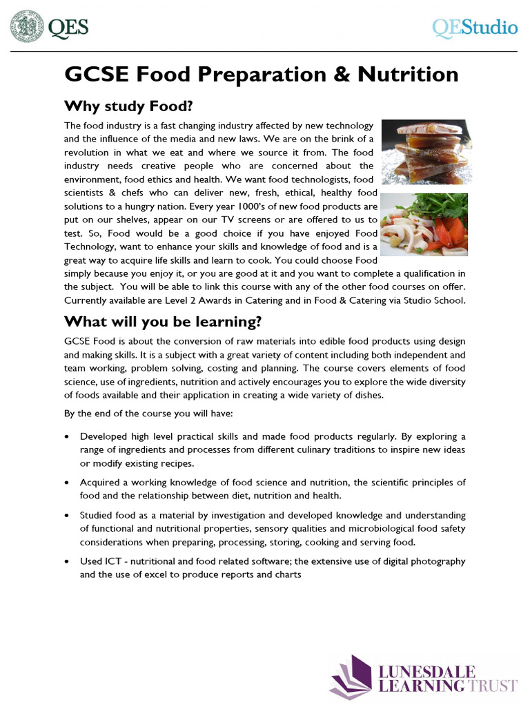 Food Preparation Skills in GCSE Course | PDF | Knowledge | Food Science