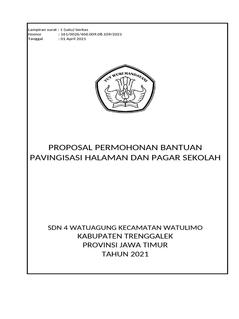 Proposal Pavingisasi Halaman Sekolah Dan Pagar Sdn 4 Watuagung - Copy | PDF