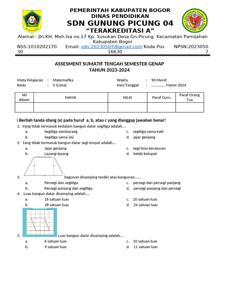 SOAL Pts Kelas 5 MTK SMT 2 | PDF