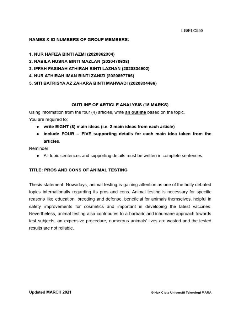 Pros and Cons of Animal Testing Outline | PDF | Animal Testing | Medicine