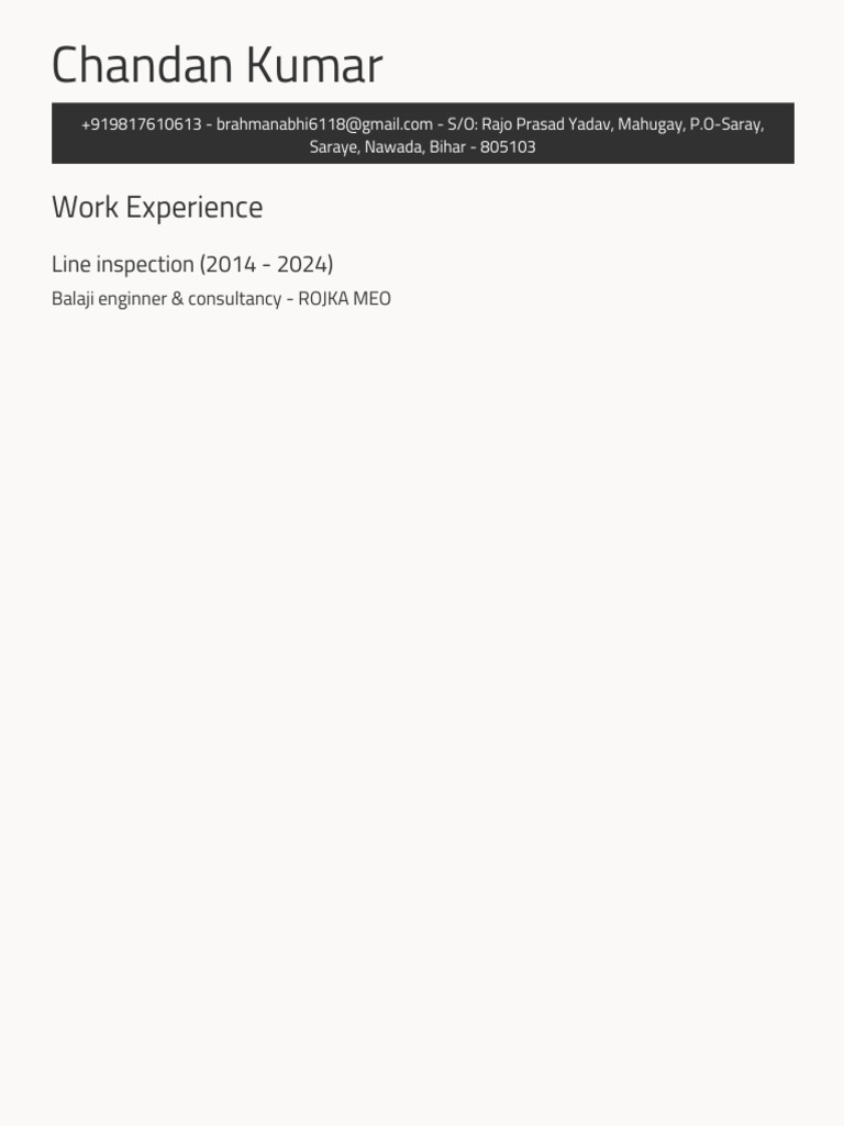 Chandan Kumar: Work Experience | PDF