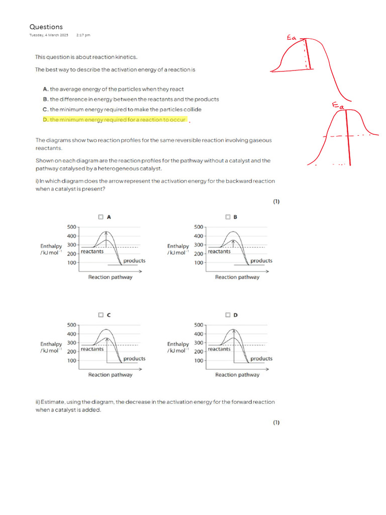 Questions Kinetics | PDF