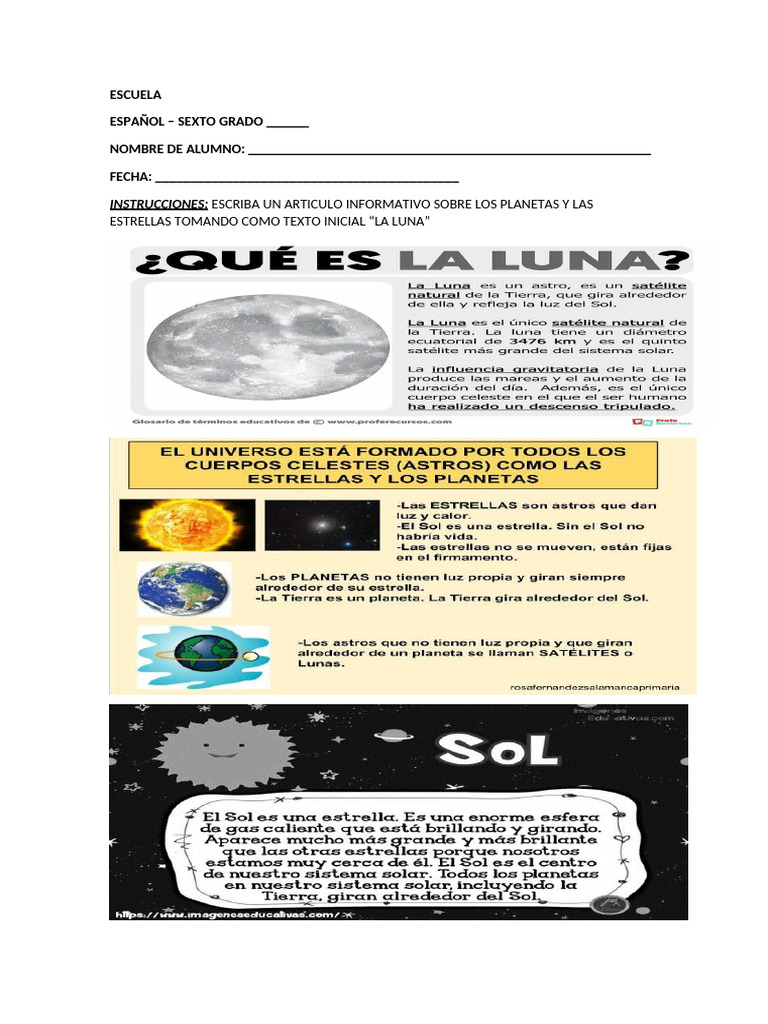 Texto Informativo de Los Planetas y Las Estrellas | PDF
