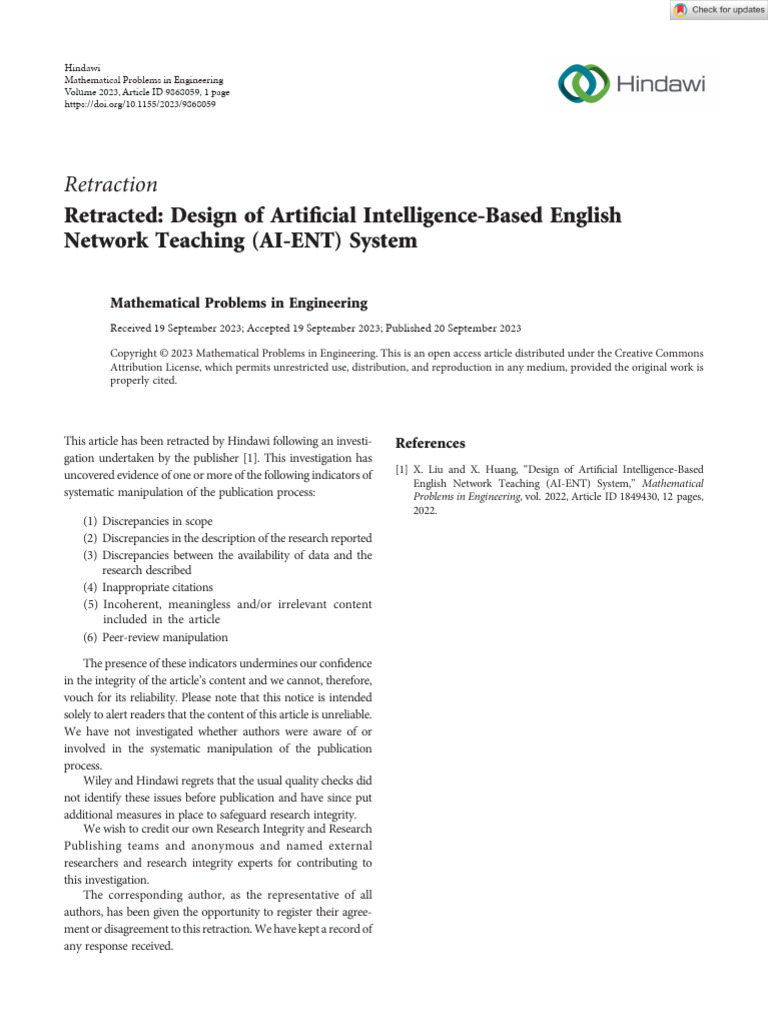Mathematical Problems in Engineering - 2022 - Liu - Retracted Design of Artificial Intelligence ...