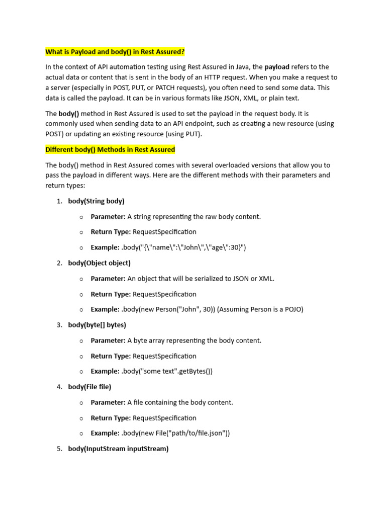 Understanding Payload and body() in Rest Assured | PDF | Json ...