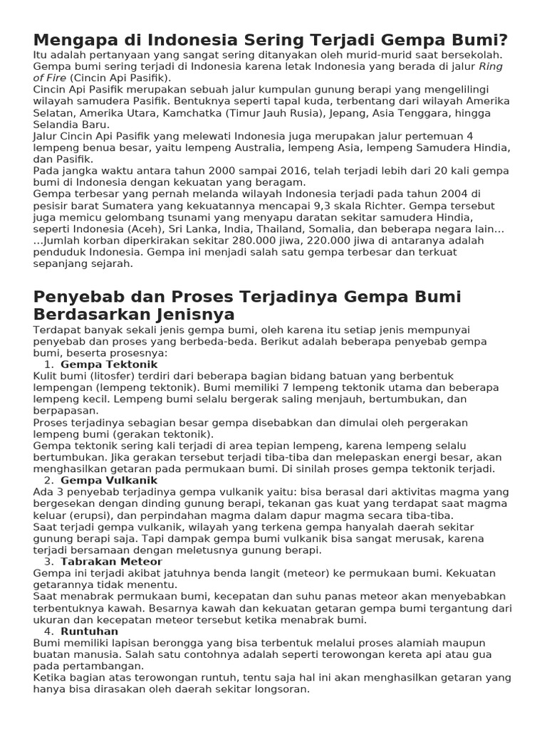 Mengapa Di Indonesia Sering Terjadi Gempa Bumi | PDF