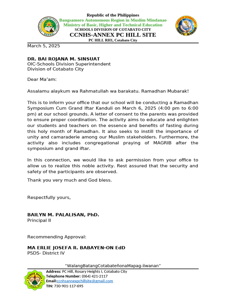 SDS Letter For Conduct of IFTAR | PDF