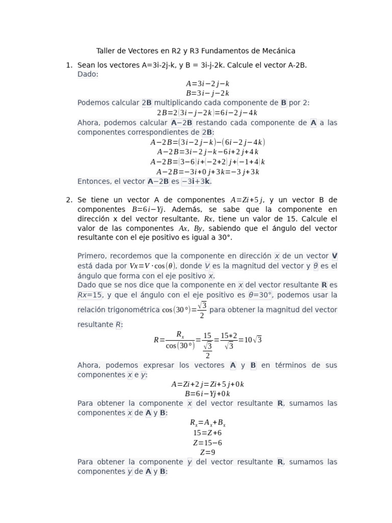 Taller de Vectores en R2 y R3 Fundamentos de Mecánica[1] | PDF | Vector ...