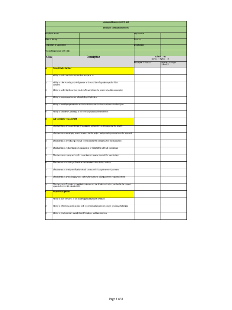 Employee Self Evaluation Sheet - Template | PDF | Economies | Business