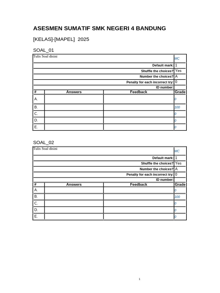 (Master) Template Soal LMS SMKN4BDG - 2024-2025 | PDF
