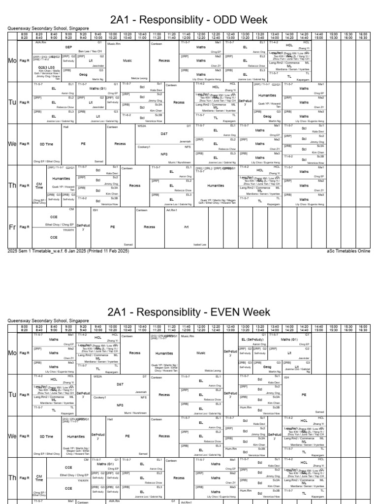 2025 Semester 1 Timetable Overview | PDF