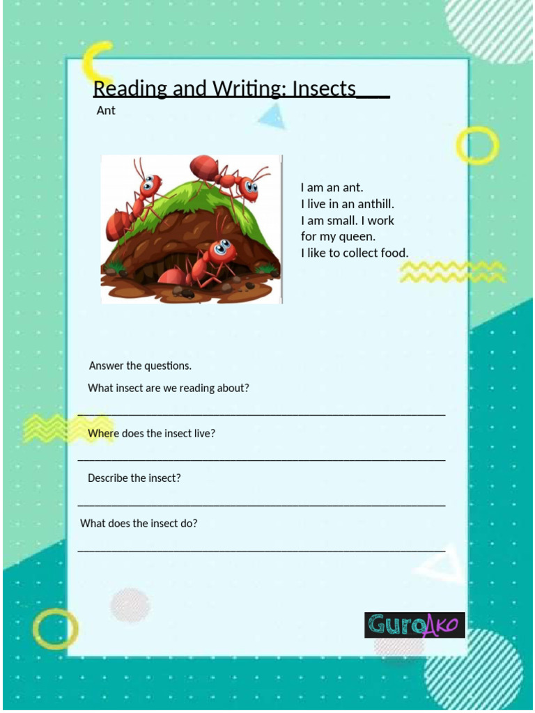 Reading and Writing Animal Insect Ant | PDF