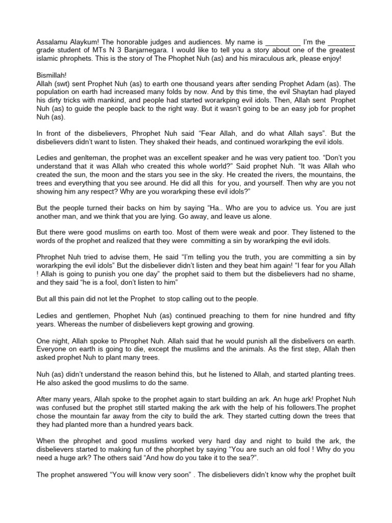 Story of Prophet Nuh (AS) for Kids | PDF | Religious Belief And Doctrine
