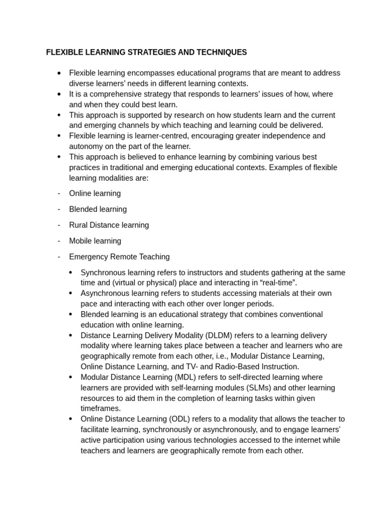 Flexible Learning Strategies and Techniques | PDF | Distance Education ...