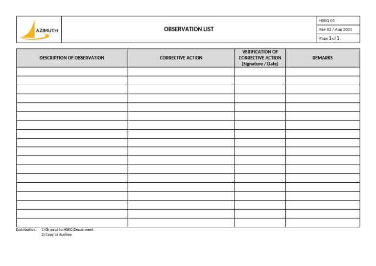 HSEQ 05 - Observation List | PDF