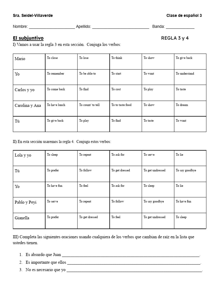 Ejercicios Subjuntivo Regla 3 y 4 | PDF