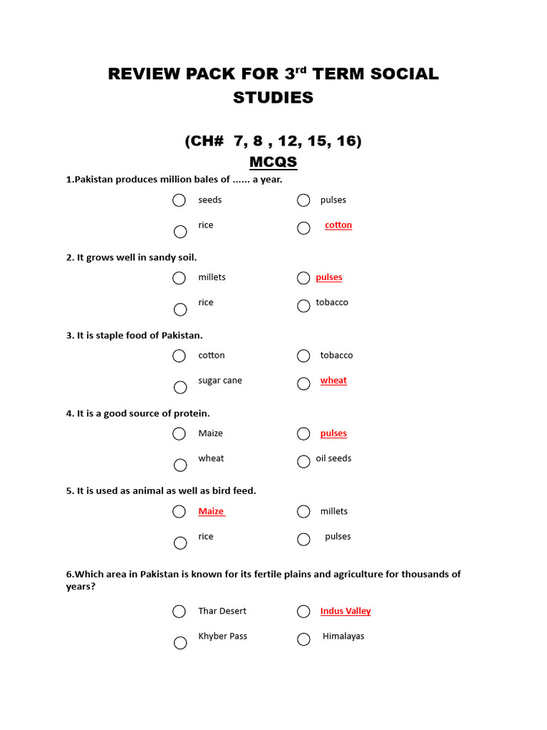 3rd Term Social Studies Review Guide | PDF | Pakistan | Zulfikar Ali Bhutto