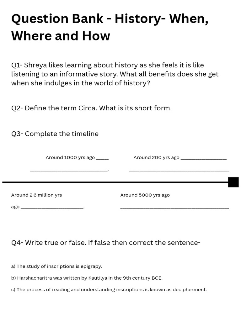 Question Bank - History - When, Where and How | PDF