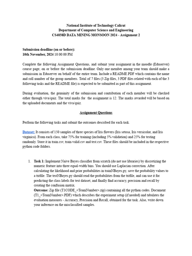 CS4038D Data Mining Assignment 2 - 2024 (1) | PDF | Accuracy And Precision | Cluster Analysis