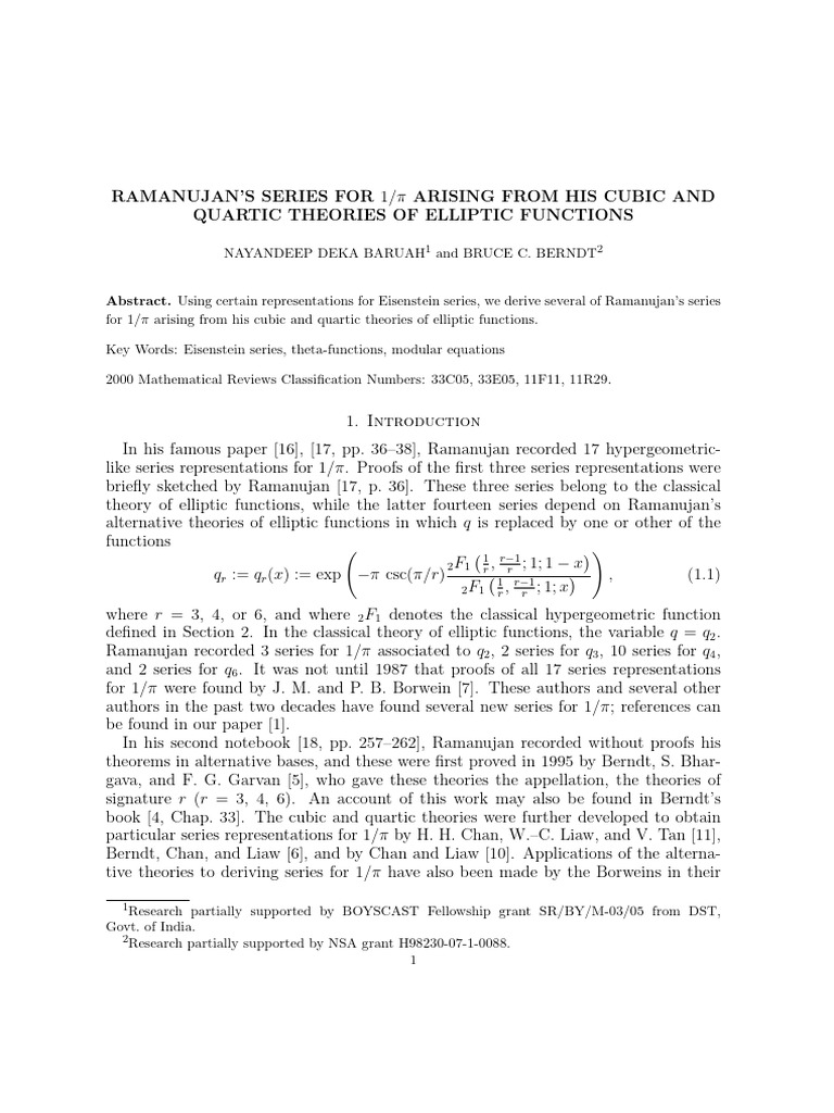 RAMANUJAN'S SERIES FOR 1:π ARISING FROM HIS CUBIC AND QUARTIC THEORIES OF ELLIPTIC FUNCTIONS ...
