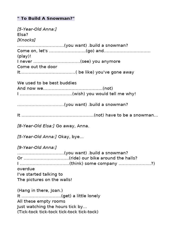 Do You Want To Build A Snow Manpresent Simple Activities With Music ...