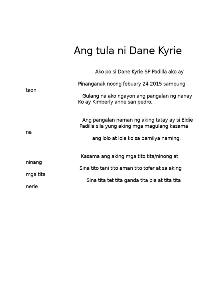 Ang Tula Ni Dane Kyrie | PDF