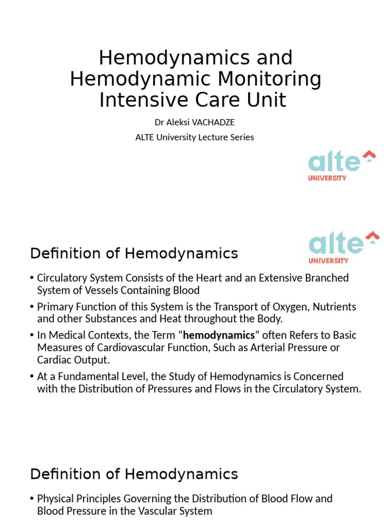 Week 1 Hemodynamics & Monitoring | PDF | Hemodynamics | Blood Pressure