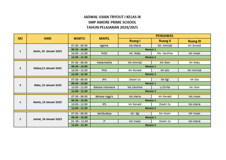 Jadwal Try Out SMP Amore 2025 | PDF