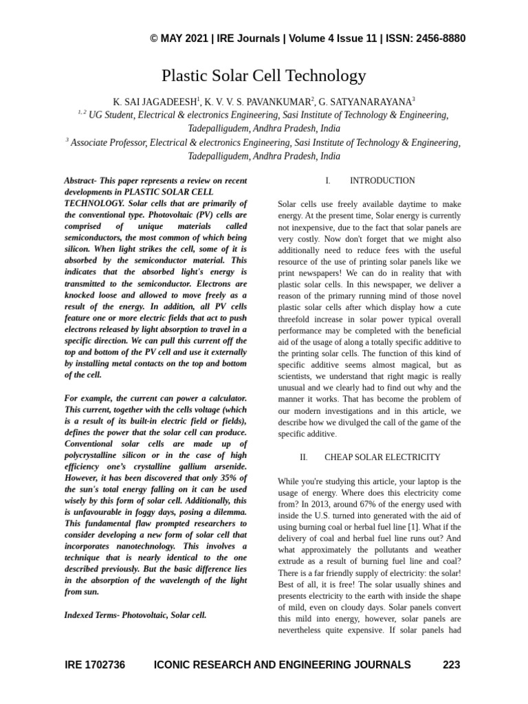 Advances in Plastic Solar Cell Tech | PDF | Physical Sciences | Electricity