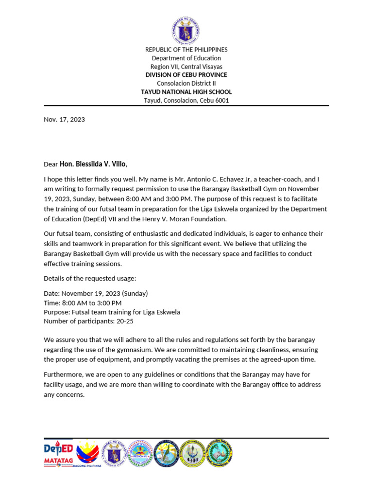 Barangay Request To Use The Gym | PDF