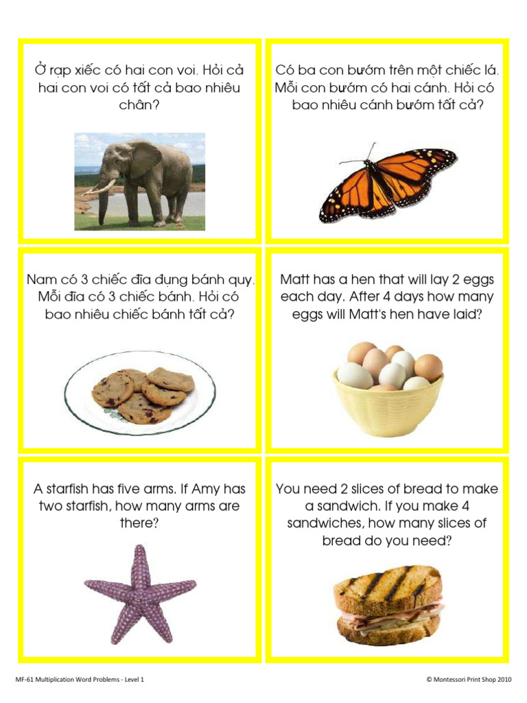 MF-61 Multiplication Word Problems Level 1 - Giải toán đố - phép nhân ...