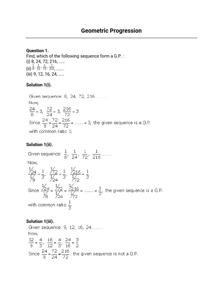 Geometric Progression Problems and Solutions | PDF | Calculus | Arithmetic