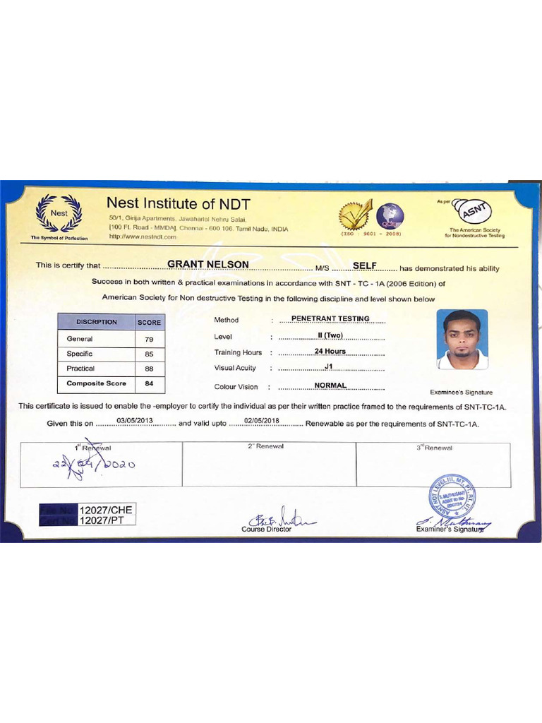NON-DESTRUCTIVE TESTING COURSE CERTIFICATE- GRANT | PDF