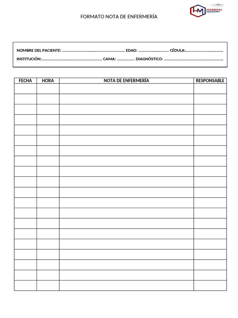 Formato Nota de Enfermeria | PDF