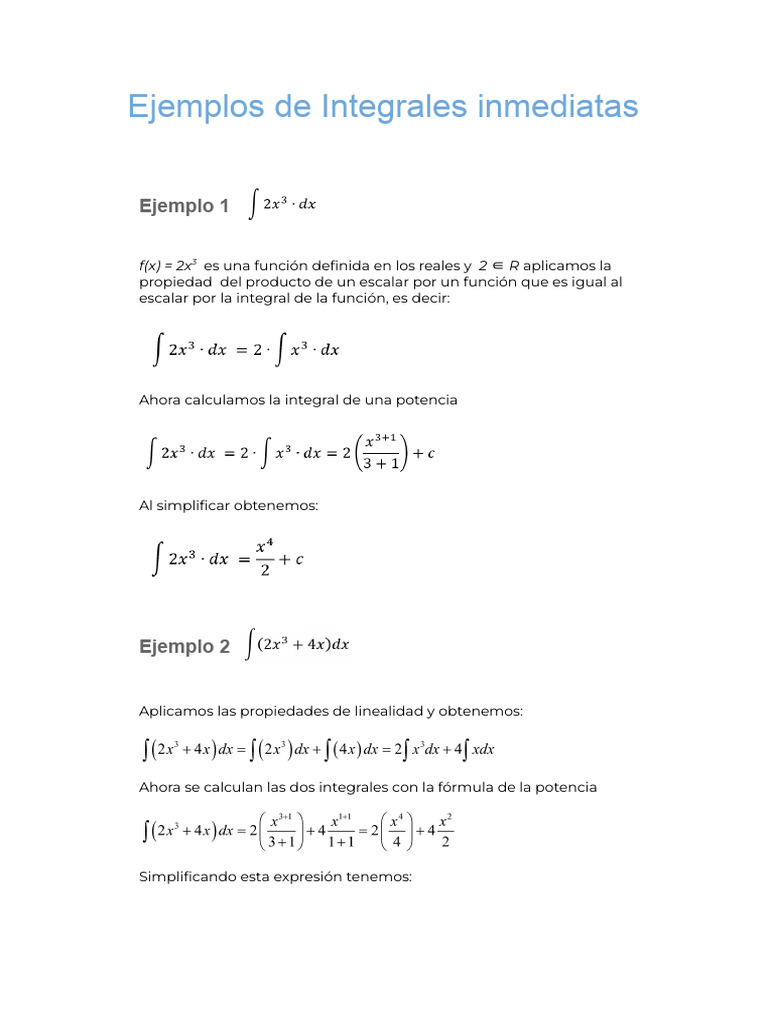 Ejemplos de Integrales Inmediatas | PDF