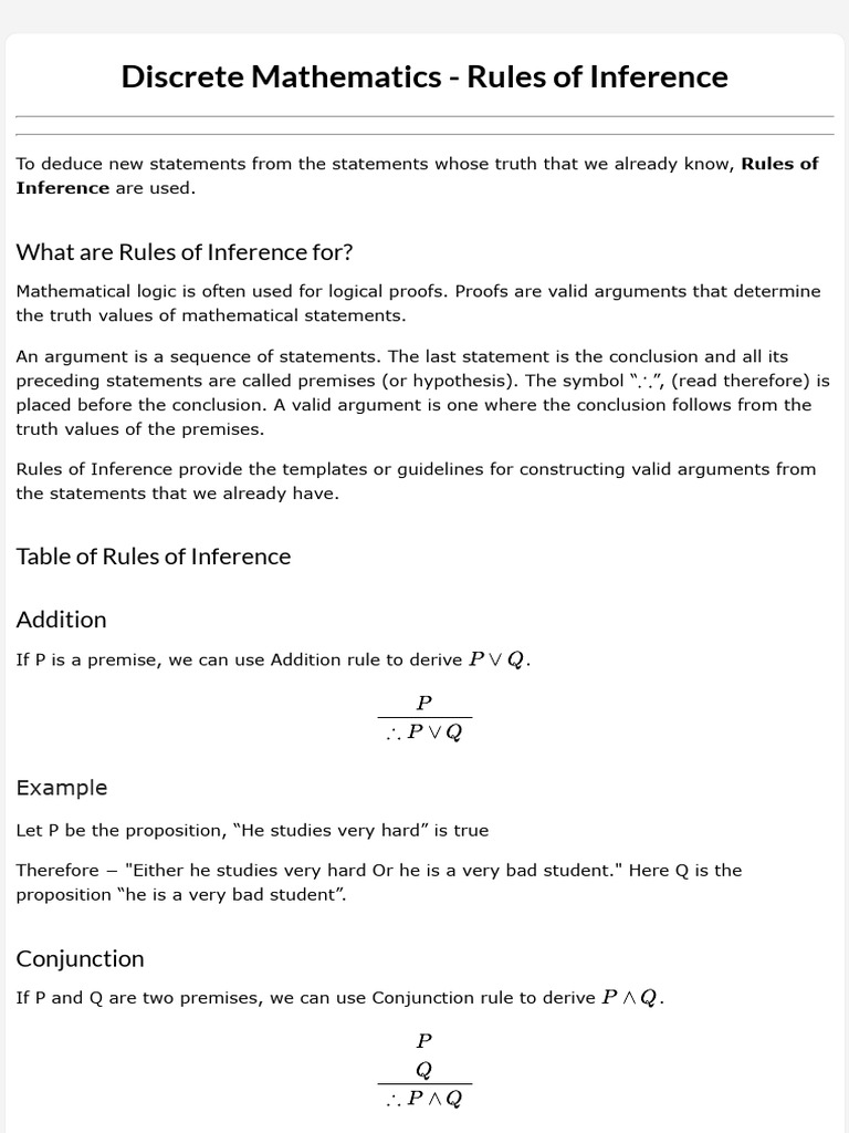 Rules of Inference in Discrete Mathematics | PDF | Argument | Logic