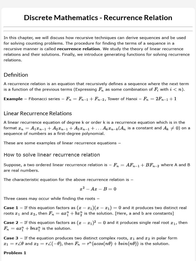 Discrete Mathematics - Recurrence Relation | PDF | Recurrence Relation | Recursion