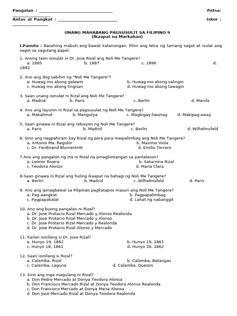 Q4-Unang Pagsusulit | PDF