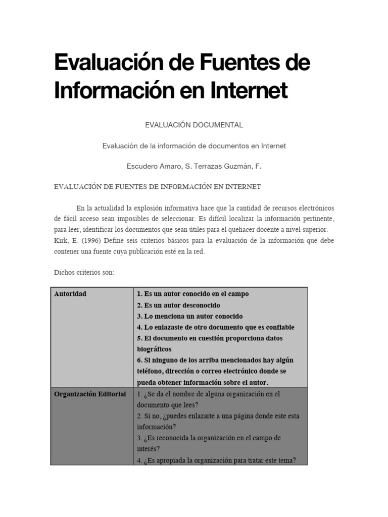 02evaluacion de Fuentes de Informacion en Internet | PDF | Internet ...