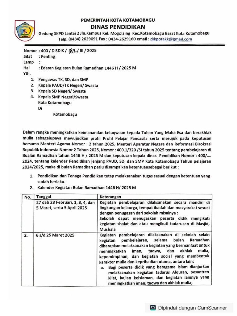 Edaran Kegiatan Bulan Ramadhan | PDF