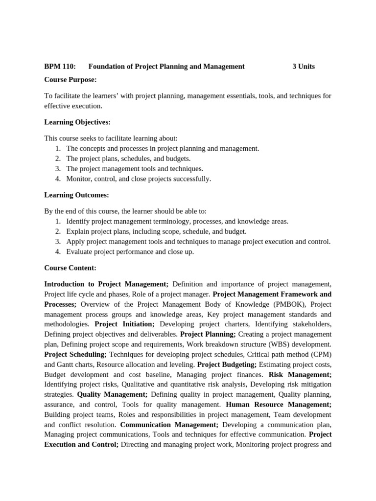 MOI -BPM 110 NOTES (1) | PDF | Project Management | Risk